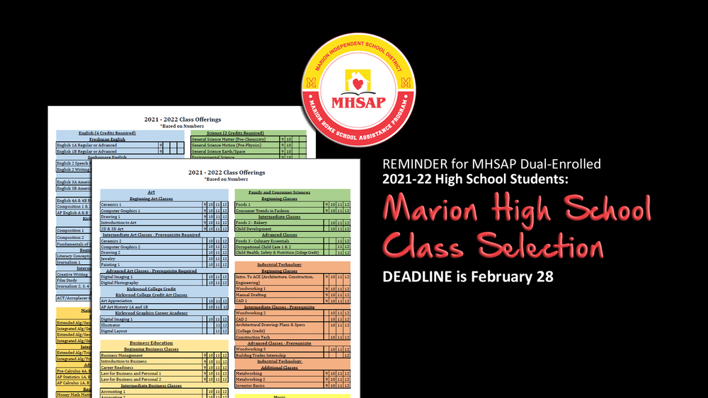 MHS Class Selection Deadline: February 28 | Marion Home School ...